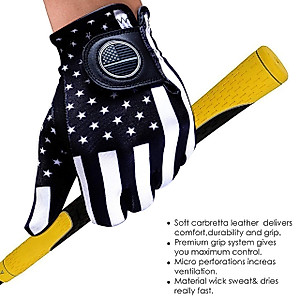 RAULAM INTERNATIONAL USA Flag Golf Gloves with Perfect Grip for Men and Women,Golf Glove American Flag Left Hand-Golf Glove Men Left Hand/Right Hand,Golf Glove Women Left/Right (Women Large, Right)