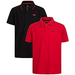 DKNY Boys' Polo Shirt - 2 Pack Classic Fit Short Sleeve Pique Polo - Comfort Stretch Collared Golf Shirt for Boys (4-20), Size 6, Racing Red/Jet Black