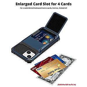 TITACUTE for iPhone 13 Case Wallet 5 Credit Card Holder Flip Cover Design ID Slot Back Pocket Dual Layer Armor Scratch Resistant Hard Shell Hybrid Protective Bumper for iPhone 13 6.1 Navy Blue