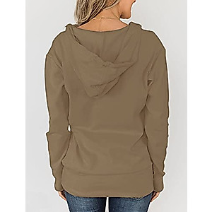 Fallorchid Womens Full-Zip Hoodies Casual Long Sleeve Sweatshirt with Pockets (1-Khaki,Medium,US,Alpha,Adult,Female,Medium,Regular,Regular)