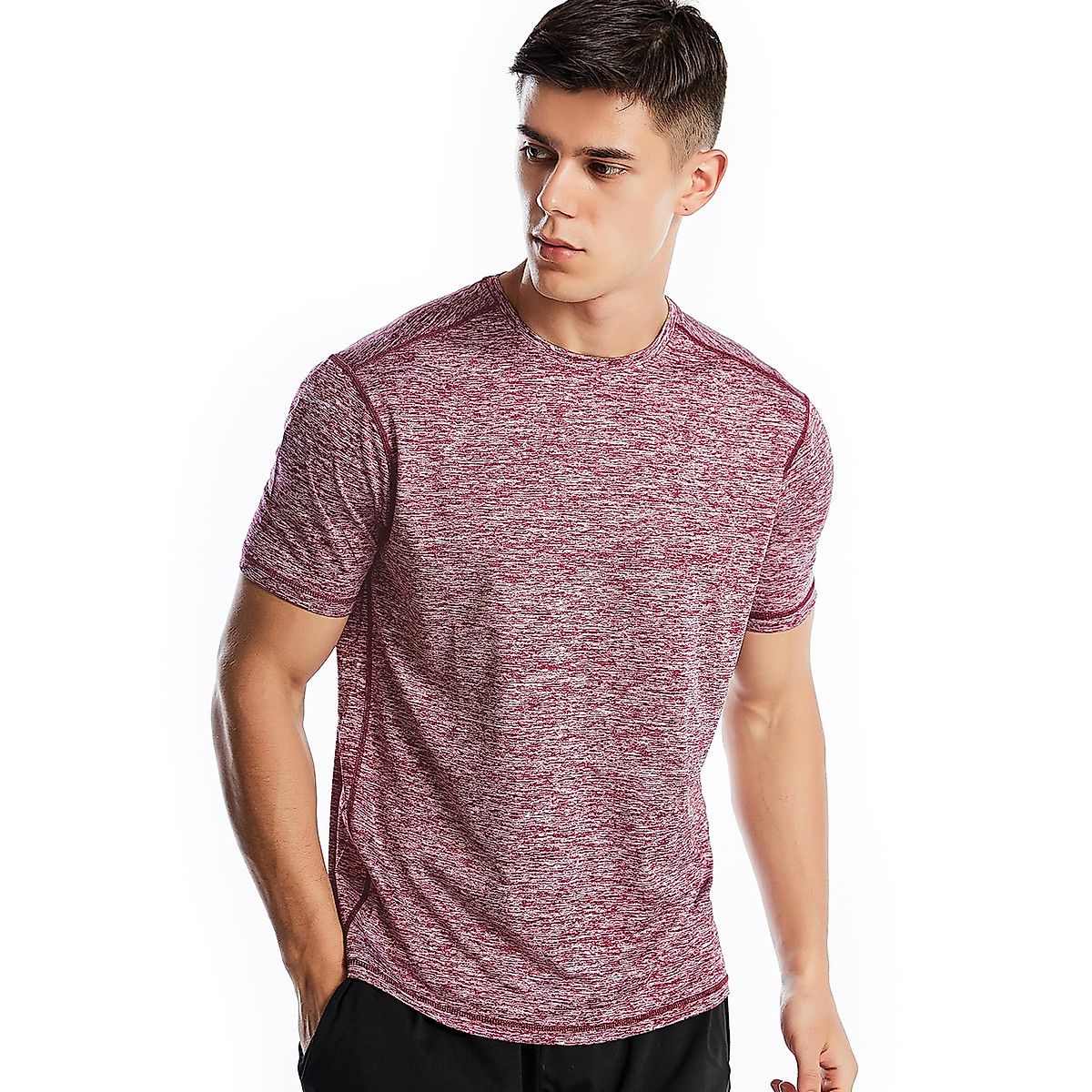 Zengjo Moisture Wicking Shirts for Men Workout(XXL,Marled Burgundy)