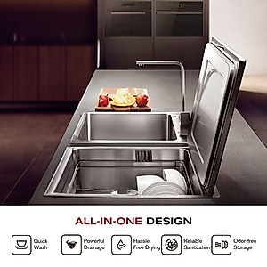 FOTILE SD2F-P5 3-in-1 In-Sink Dishwasher & Kitchen Sink Combo with 360° Cleaning, Produce Wash, Child Lock, Energy Efficient for Space-Saving Hygienic Kitchen Solutions (Dishwasher on the Right)