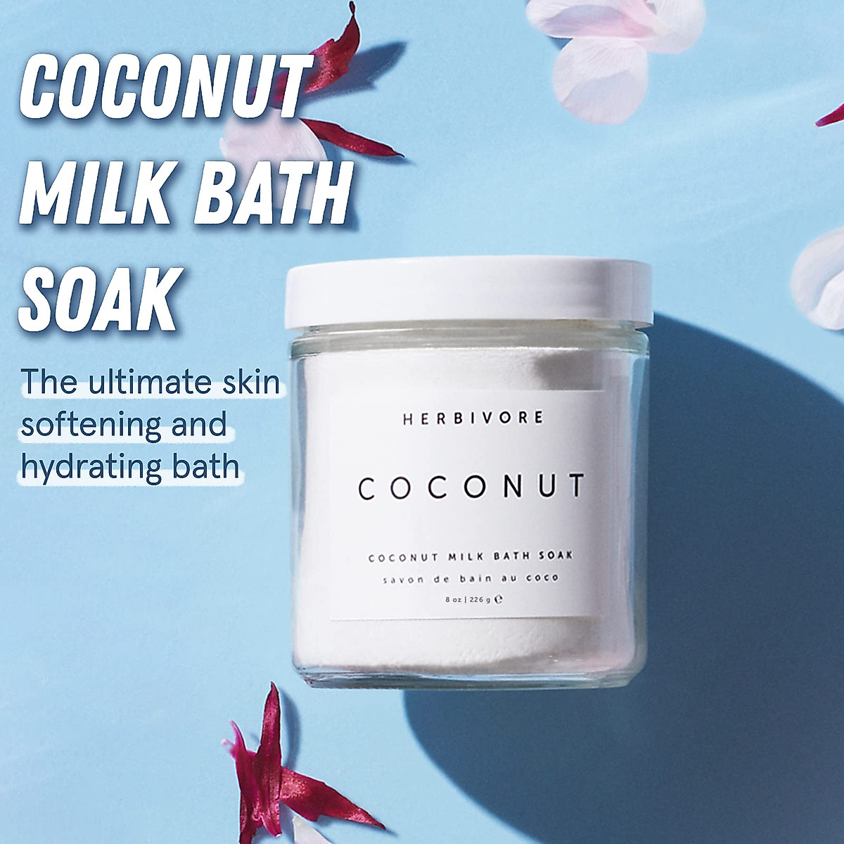 HERBIVORE Coconut Milk Bath Soak – Skin Hydrating & Softening, Soothing Light Coconut Scent, Vegan, 8 oz