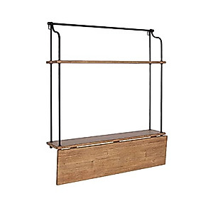 Kate and Laurel Walters Modern Farmhouse Wood and Metal Floating Desk with Folding Drop-Leaf Design, 31x30x14, Rustic Brown/Black
