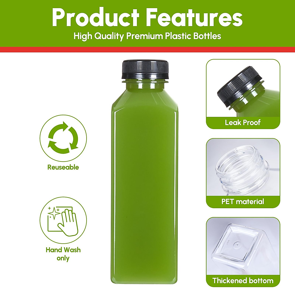 The Buyer Choice 162pcs 16oz Plastic juice containers with lids Bulk Reusable juice Bottles for juicing with Black Tamper Evident Lids, Disposable Empty Clear Bulk Beverage Containers for smoothies