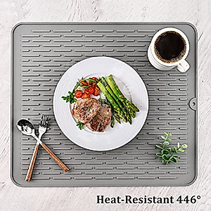 Elyum Dish Drying Mat, Silicone Drying Mat Heat Resistant Dish Mat Easy Clean Drying Mats for Kitchen Counter Non-Slip Kitchen Drying Mat (18" x 16'' , Gray)