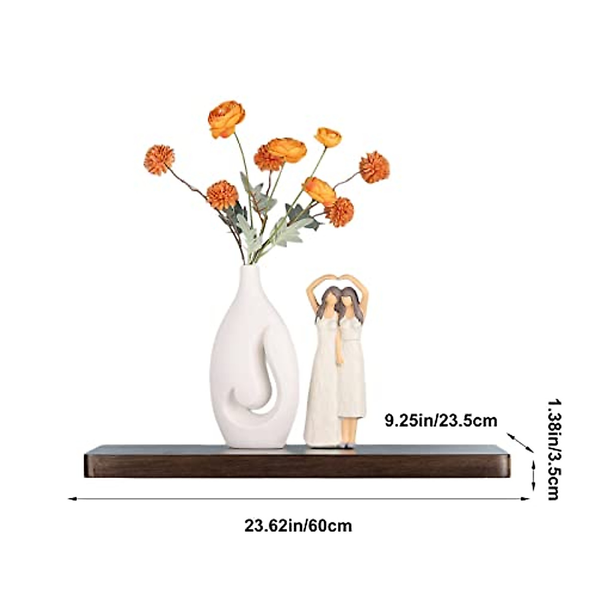 ASLASL Wooden Floating Shelf Wall Invisible Hanging Bracket 2pcs Set, Hanging Wall Shelf Rustic Farmhouse Floating Shelf for Bedroom Living Room Bathroom Kitchen (23.6in/60cm)