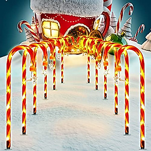 qimedo Christmas Candy Cane Pathway Markers Lights with Delicate Pendant 21 inches Outdoor Christmas Decorations Lights, Candy Cane Landscape Lights for Indoor Yard Patio Garden Walkway, 12 Packs