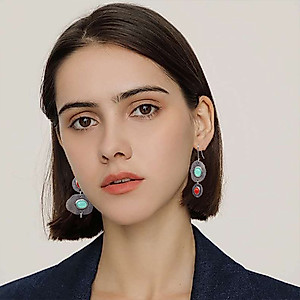 KaFu Handmade Vintage Boho asymmetrical Earrings 925 Silver Plated Bohemia Tribal Ethnic Drop Dangle Earrings for Women (retro)