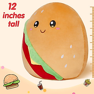 WEWILL Cute Hamburger Soft Plush Pillow Hamburger Stuffed Animal Plush Toy Birthday Christmas Holiday Weekend Gifts for Toddler Kids Boys Girls, 12''