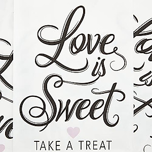100 Pack Love Is Sweet Treat Bags for Wedding, Bridal Shower, Valentine's (5 x 7.5 In)