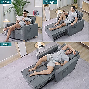 Esright 40 Inch Sleeper Chair Bed 3-in-1 Convertible Futon Chair Multi-Functional Sofa Bed Adjustable Reading Chair, Sofa, Bed, Sleeper Chair with Modern Linen Fabric, Drak Grey
