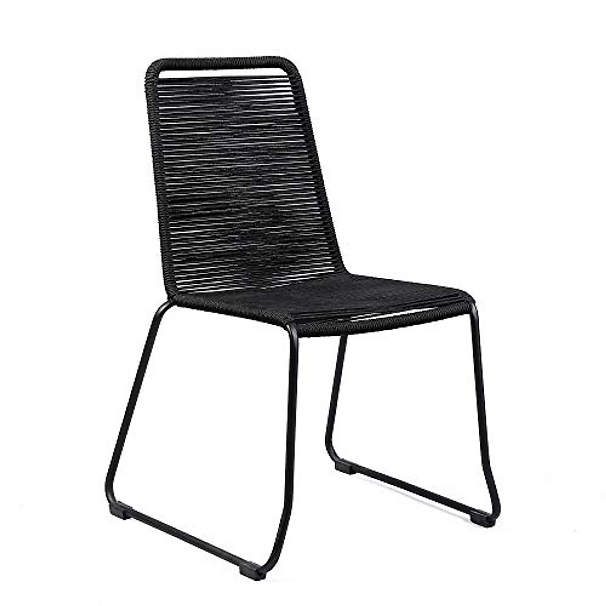 Armen Living Shasta Modern Outdoor Patio Metal and Rope Stackable Accent Dining Chair, Set of 2, Black