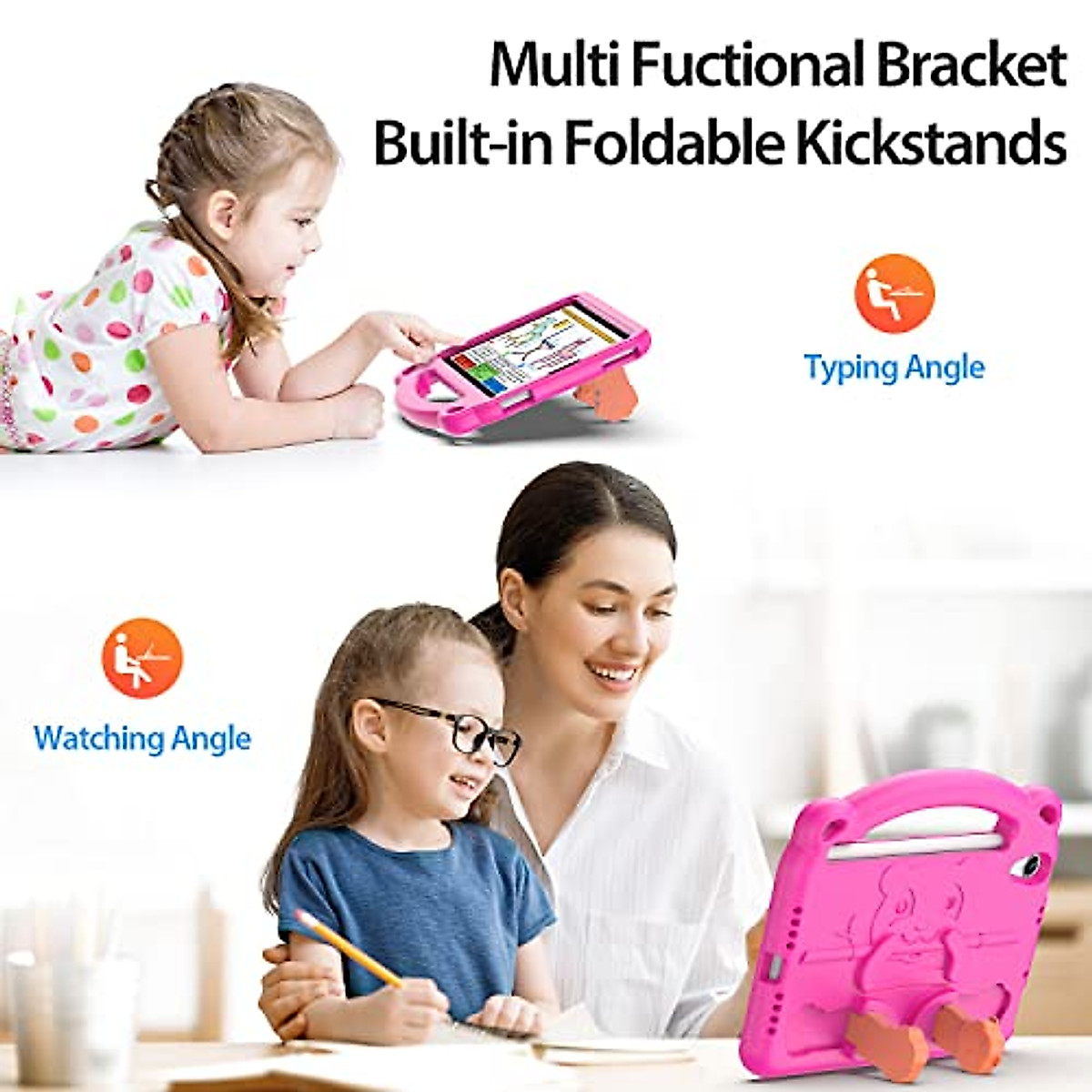 DUX DUCIS Kid Case for iPad Mini 6 2021 (6th Generation) with Pencil Holder, Light Weight Shockproof Kid Case with Handle, Kickstands & Shoulder Strap for iPad Mini 6th Gen 8.3 inch, Pink