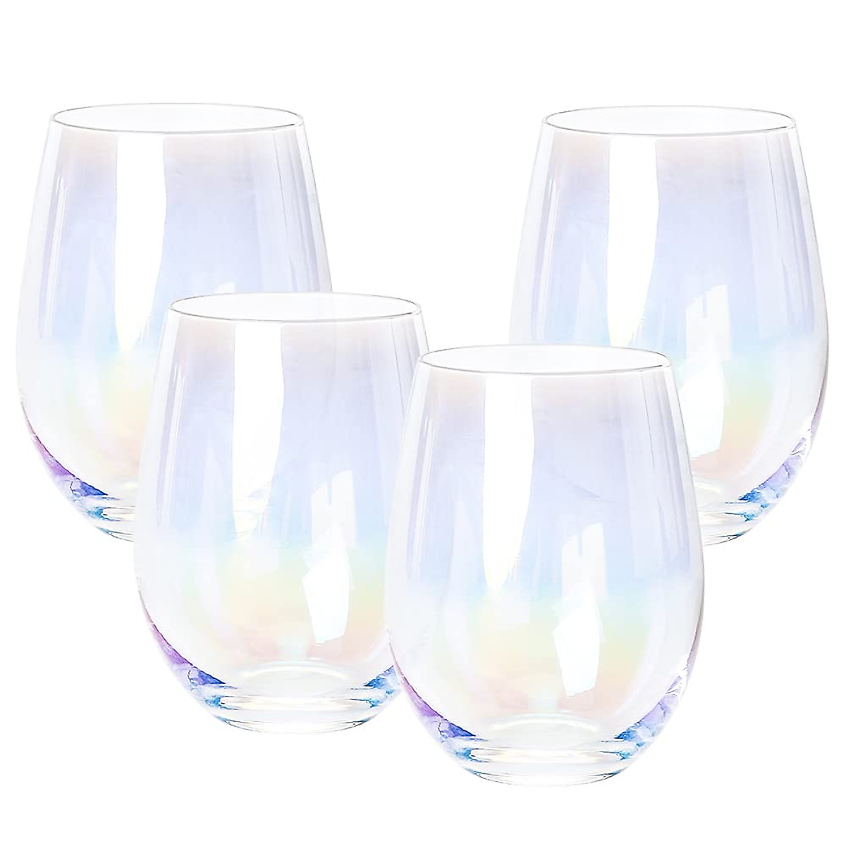 Gutsdoor Wine Glasses Large Stemless Wine Glasses 18.9 Ounce Set of 4 Iridescent Glasses All-Purpose Drinking Wine Beverage Glasses for Red White Wine, Water, Beer, Juice, Whiskey & Bar Decor