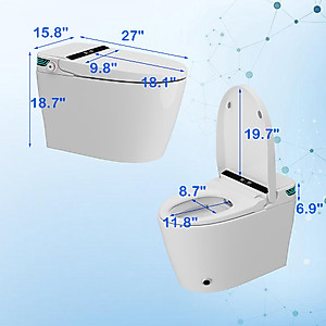 Lovinouse Smart Toilets Bidet, Modern Toilet and Bidets,Power Flush Self Cleaning Tankless Toilet with Bidet,One-piece for Bathrooms,Heated Seat,Water Sprayer & Dry,Foot Sensor Operation,White