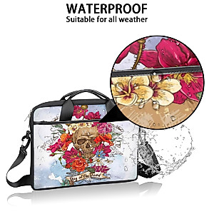 Sugar Skull Floral Laptop Computer Bag Waterproof Shoulder Messenger Bag 13-15 inch Durable Laptop Tote Bag with Shoulder Strap Handle Lightweight Crossbody Briefcase
