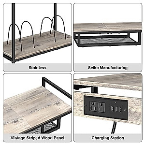 Record Player Stand, Turntable Stand with Charging Station, 3 Tier Record Player Table with 4 Quick-Release Divider, Vinyl Record Stand Storage with 4 Wheels, for Bedroom Living Room and Office, Gray