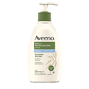 Aveeno Sheer Hydration Daily Moisturizing Lotion For Dry Skin With Soothing Oat, Lightweight, Fast-Absorbing & Fragrance-Free Intense Body Moisturizer, 12 Fl. Oz