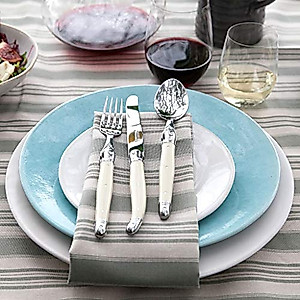 Laguiole Andre Verdier Debutant 24 Piece Flatware Set, Steak Knives, Forks, Soup Spoons, Teaspoons, Ivory Color, Made In France