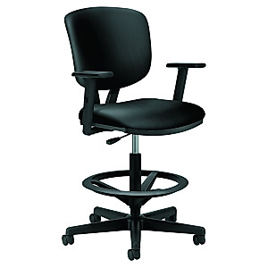 HON, Black Volt Leather Office Chair Sit-To-Stand Seating, Foot Ring, 250lb Max Weight With Wheels for Computer/Desk, Task Stool