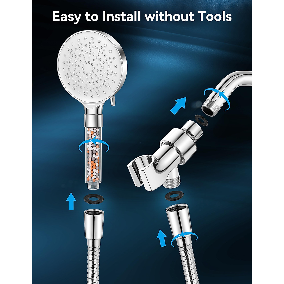 ODMJ Filtered Shower Head, High Pressure Shower Head with 6 Settings, Handheld Shower Head with 59" Hose and Bracket, Shower Head Filter for Hard Water, Water Saving Spray Soft Spa Shower Head