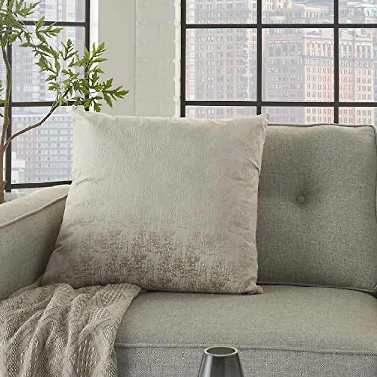 Mina Victory Life Styles Erased Velvet Beige 22" x 22" Throw Pillow