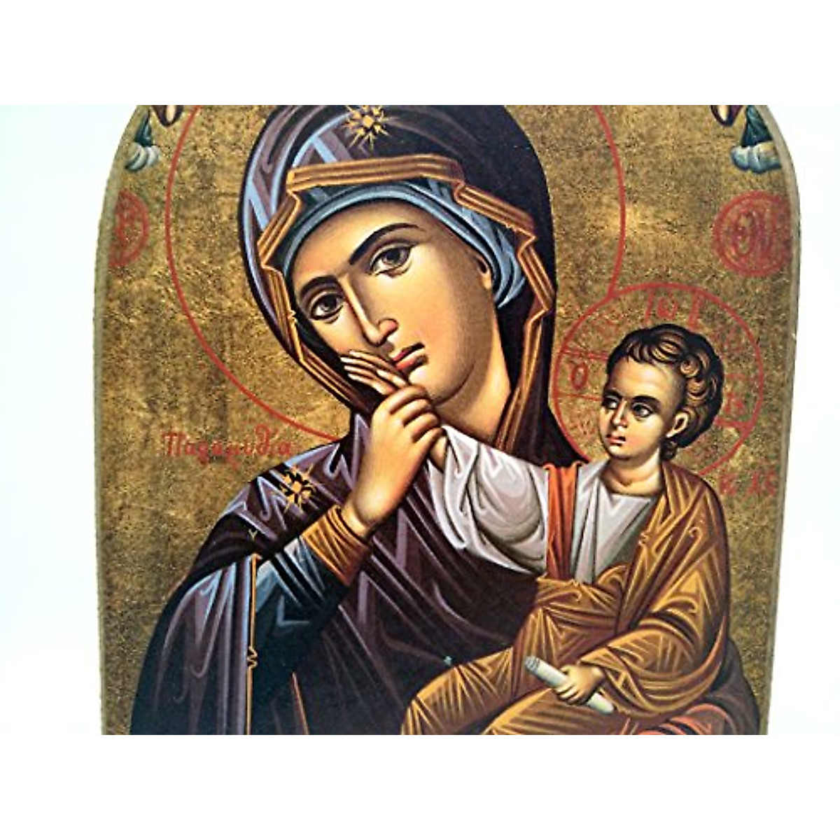 Handmade Wooden Greek Christian Orthodox Mount Athos Icon of Virgin Mary /Mp2