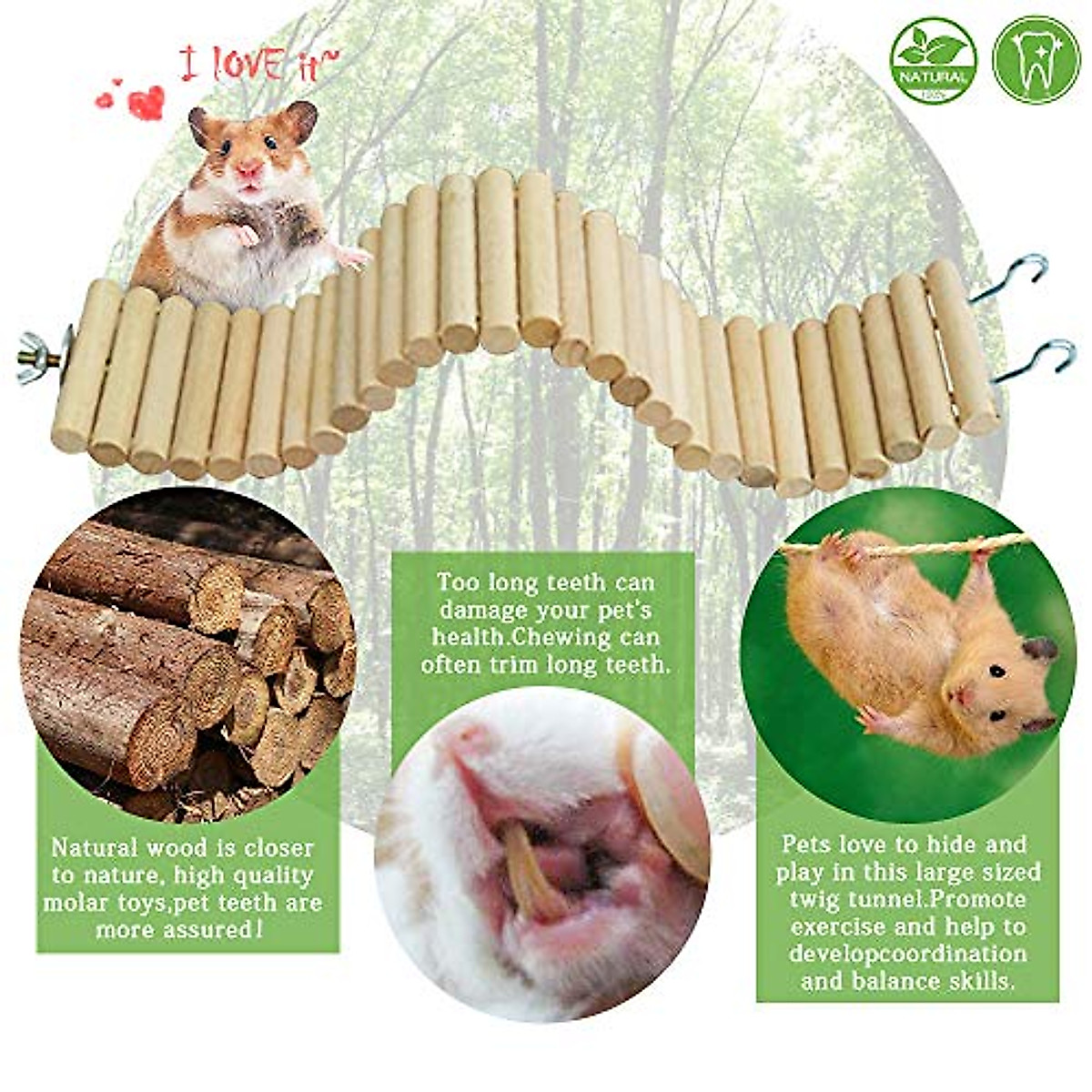 Syrian Hamster Bendy Long Wood Bridges,Dwarf Hamster Bendable Ladder Hideout Toys,Gerbil Chewing Natural Wooden Stuff for Teeth,Hamsters Cage Ramp Climbing Activity for Rodents,Mouse,Mice,Rat