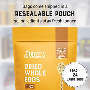 Judee’s Dried Whole Egg Powder - 11 oz - Baking Supplies - Delicious and 100% Gluten-Free - Dehydrated Eggs Powder for Breakfast, Baking, and Camping Meals - Simplifies Outdoor Cooking Preparation