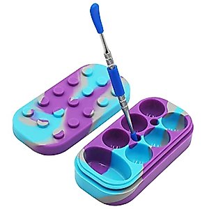 KUVIS 34ml Silicone Containers Multi Compartment Concentrate Non-stick Jar with Carving Tool (Purple Blue Grey)