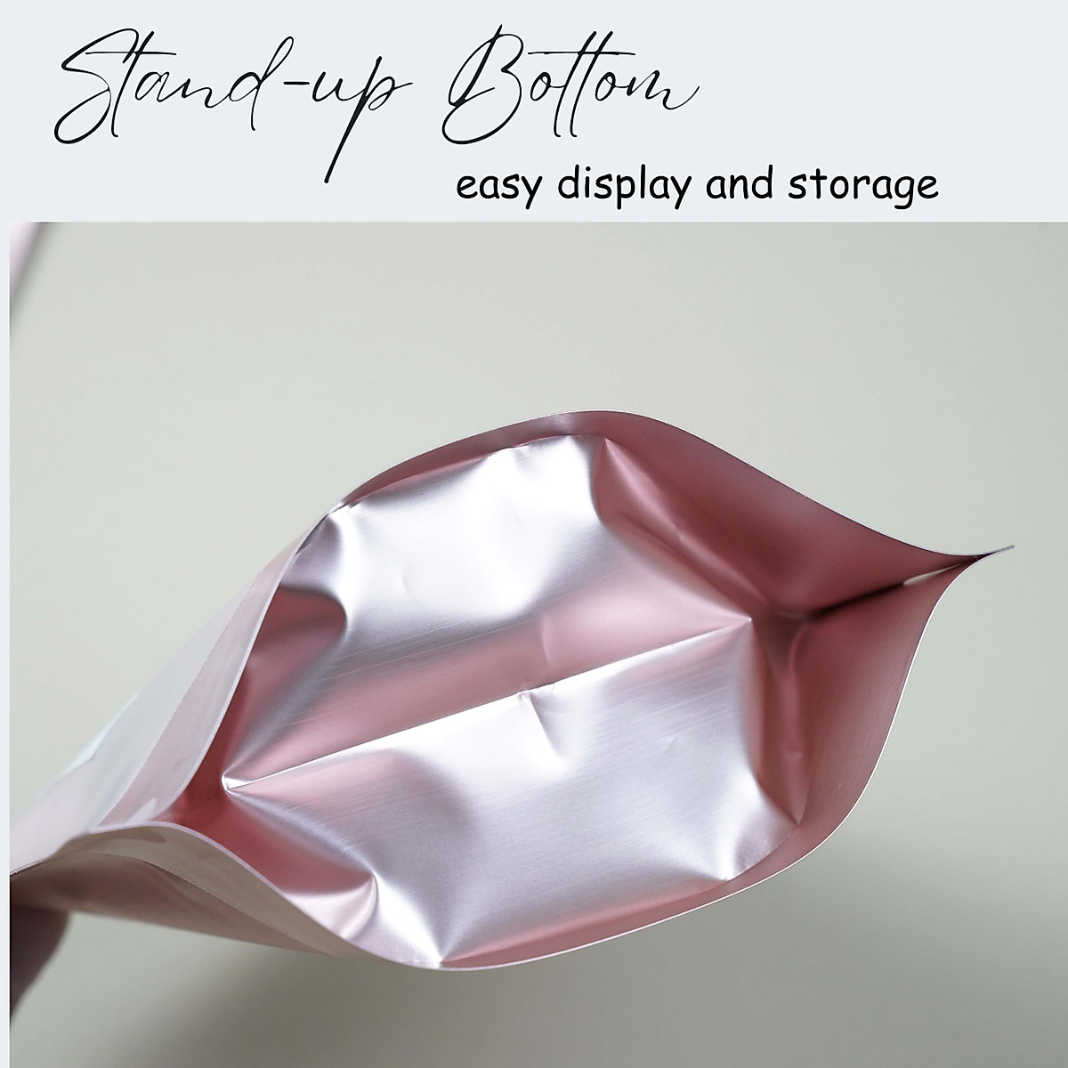 Puremigo 50 Pack Luxury Ready Pop Popcorn Bags Baby Shower, Popcorn Bags, Stand up Zip Pouches Treat Bags, 5.5 x 7.7 x 3.2inch (Rose Gold)