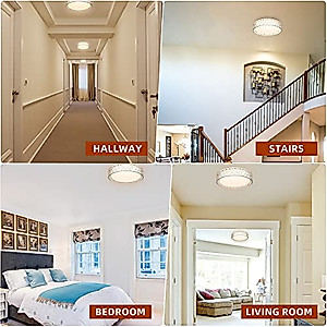 VICNIE Flush Mount Light Fixture, 12 inch 15W 1100 Lumens LED Ceiling Lights, Dimmable 3000K Warm White, ETL Listed for Kitchen, Hallway, Bedroom, Stairways (Metal Body and Acrylic Shade)