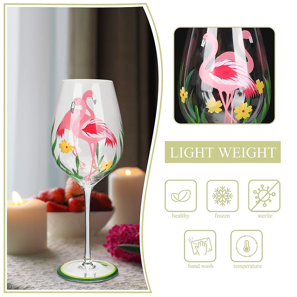 Flamingo Painted Wine Glasses Hand- Painted Wine Cup Glass Drinking Cup Juice Goblets Beverage Milk Shake Glasses Cup Birthday Gift for Friends Sangria Glasses