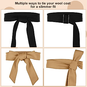 2 Pcs Women's Faux Wool Belt with Buckle Wide Trench Coat Replacement Belt Robe Belt for Decorated Trench Coat Overcoat Jacket, Black Camel