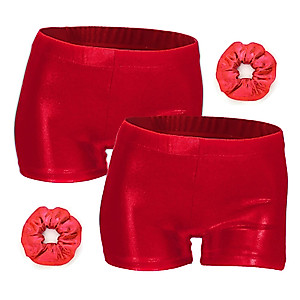 Aosva Little Big Girls' 2 PCS Sparkle Dance Tumbling Athletic Gymnastics Red Shorts for Girls 5-6Years