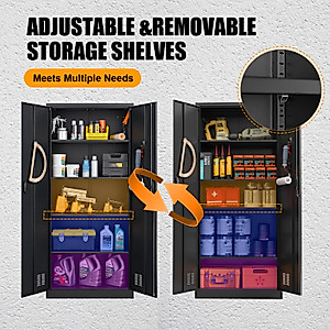 Metal Garage Storage Cabinet, Locking Garage Tool Cabinet, 71"Tall Steel Storage Cabinets with Doors and Adjustable Shelves, Locker Black Metal Tool Cabinets for Garage, Home Office, Assembly Required