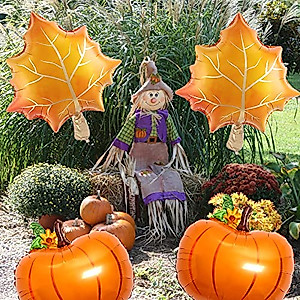 10Pcs Thanksgiving Balloons Decorations Orange Maple Leaf Foil Balloons Pumpkin Mylar Balloons for Fall Autumn Harvest Thanksgiving Themed Birthday Baby Shower Party Decorations Supplies