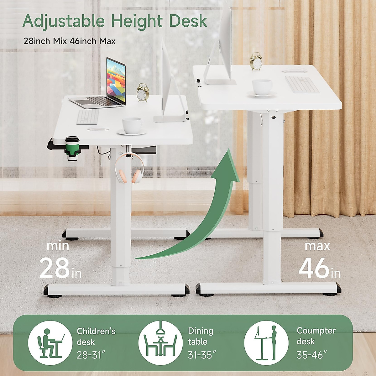 Dripex Adjustable Electric Standing Desk 1, 63 inch, White
