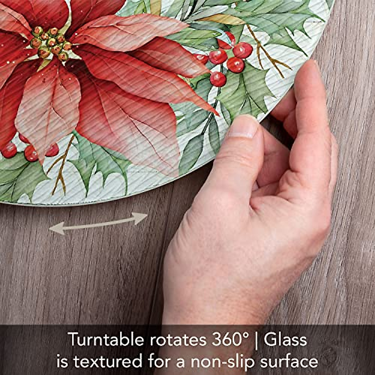 CounterArt Glad Tidings 4mm Heat Tolerant Tempered Glass Lazy Susan Turntable 13" Diameter Cake Plate Condiment Caddy Pizza Server