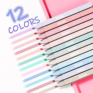 GOTIDEAL Aesthetic Cute Pastel Highlighters set, Dual tip 12 Pack No Bleed Bible Highlighters for office, School study accessory supplies