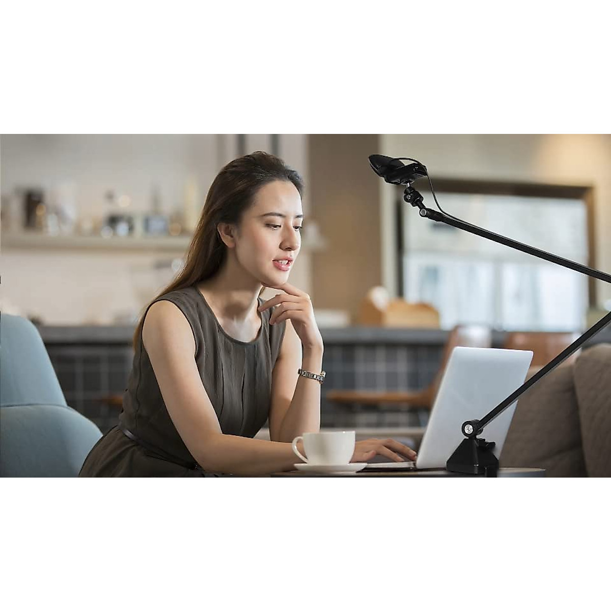 Streamcam Webcam Light Stand, 10'' Ring Light with Foldable Metal Arms Holder Compatible with Logitech StreamCam C920 Brio C930 C922 C925 C615 and Any webcams with 1/4''-20 Interface