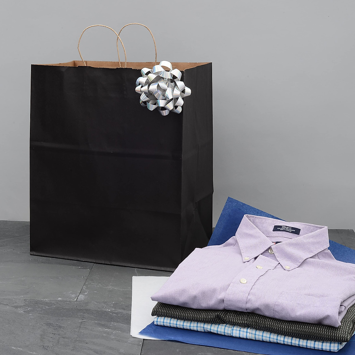 Prime Line Packaging 14x10x16.5 100 Pack Small Shopping Bag, Black Paper Bags with Handles for Small Business, Boutique, Thank You Gift Bags Bulk