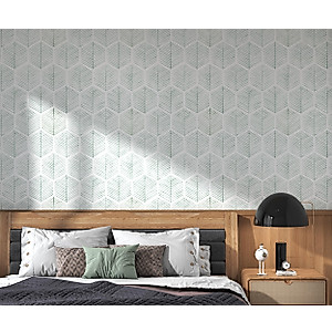 Modern Peel and Stick Wallpaper 17.3''×78.8'' Geometric Wallpaper Boho Contact Paper Green and White Self-Adhesive Wallpaper Removable Decorative Wallpaper for Bedroom Bathroom Cabinets Decor Vinyl