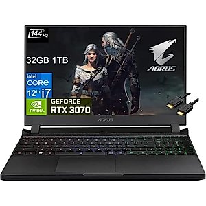 GIGABYTE AORUS 5 SE4 15.6" FHD 144Hz (Intel 12th Gen i7-12700H, 32GB RAM, 1TB SSD, GeForce RTX 3070 8GB) Thin Bezel, IPS 3A Gaming Laptop, Thunderbolt 4, RGB Backlit Keyboard, IST Cable, Win 11 Home