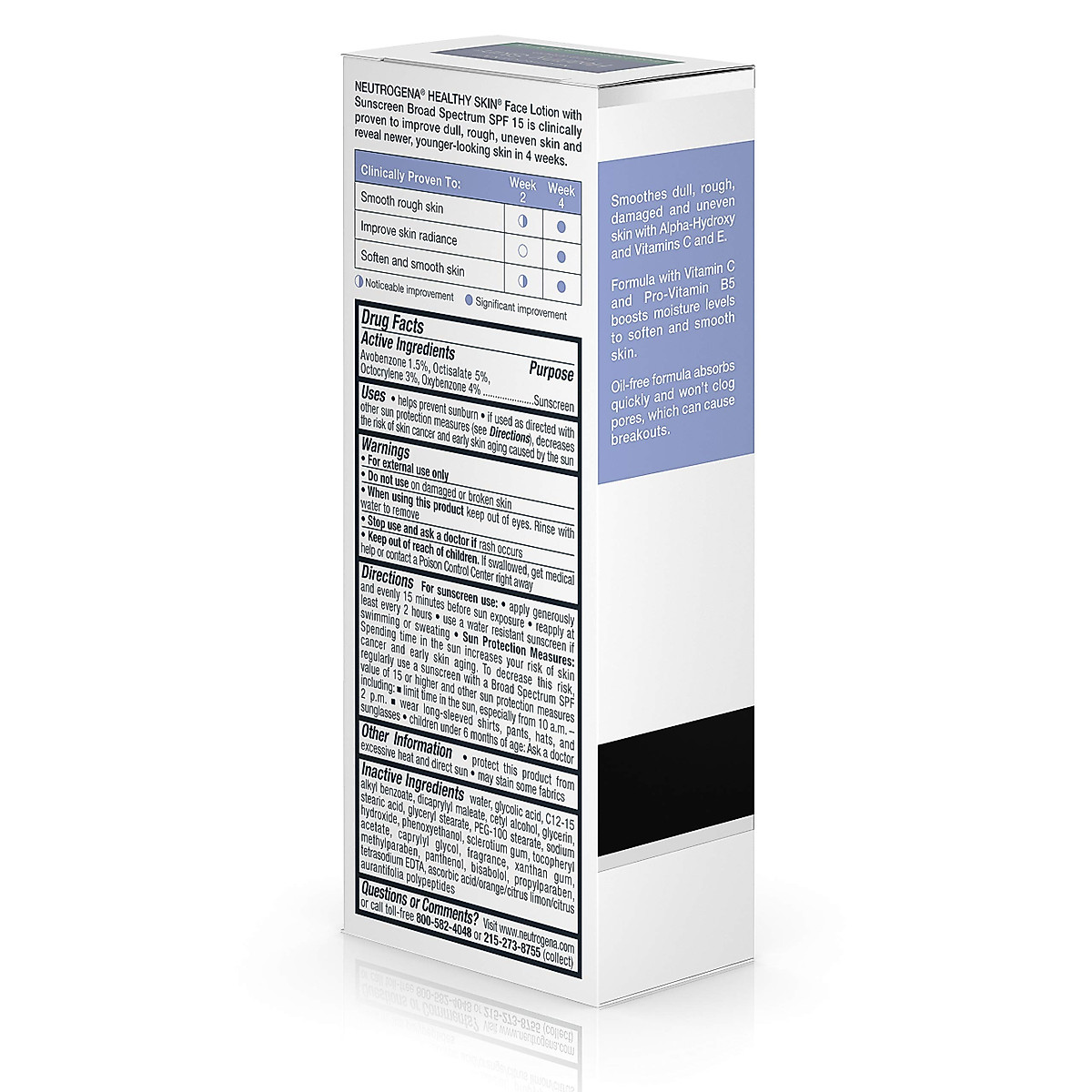 Neutrogena Healthy Skin Face Moisturizer Lotion with SPF 15 Sunscreen & Alpha-Hydroxy Acid, Anti-Wrinkle Treatment with Vitamins C, E & B5, Oil-Free & Alcohol-Free, 2.5 fl. oz