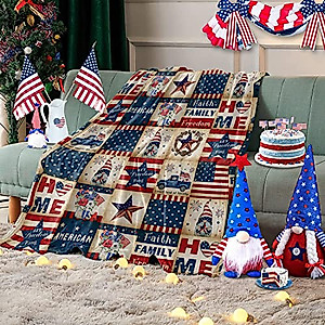 Patriotic Gnome Blanket USA Flag Throw Blankets Retro Plaid Soft Flannel Fleece Comfort Blanket, Check American Theme 4th of July Cozy Warm Bed Cover for Sofa Couch Chair 40x50In