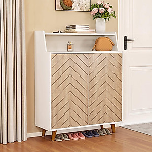 DWVO Shoe Cabinet with Doors, 5-Tier Shoe Cabinet Storage for Entryway, Large Capacity Wooden Shoe Storage Cabinet, Shoe Rack Organizer for Entryway, Closet, Living Room