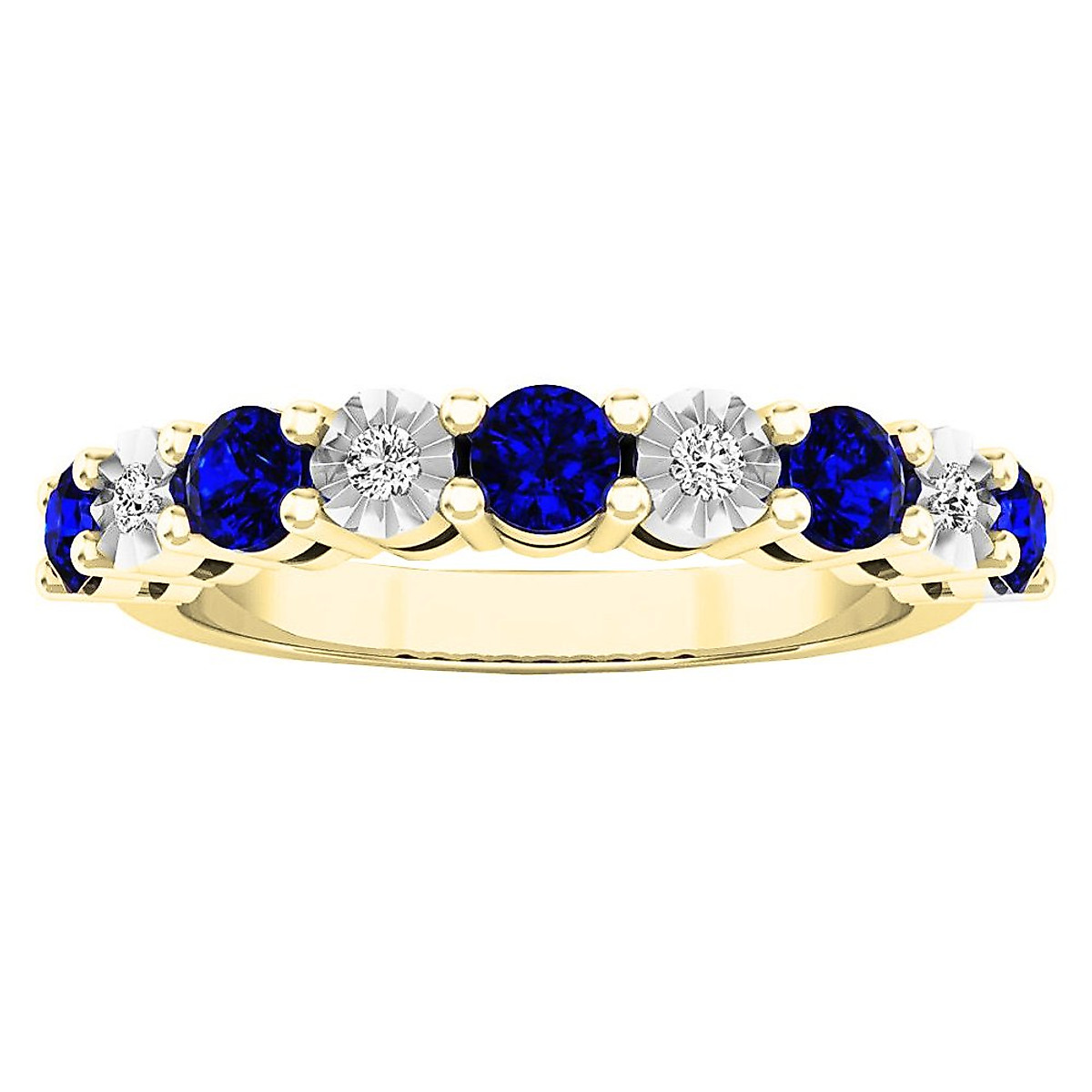 Dazzlingrock Collection 14K Round Blue Sapphire & White Diamond Bridal Wedding Band Anniversary Ring, Yellow Gold, Size 9.5