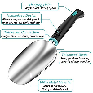 V.C.Formark Heavy Duty Garden Hand Tools, Aluminum Soil Scoop with Ergonomic Handle, Metal Garden Rake - Easy to Loosen Soil, Ideal for Transplanting, Digging, Cultivating, Weeding and Sowing